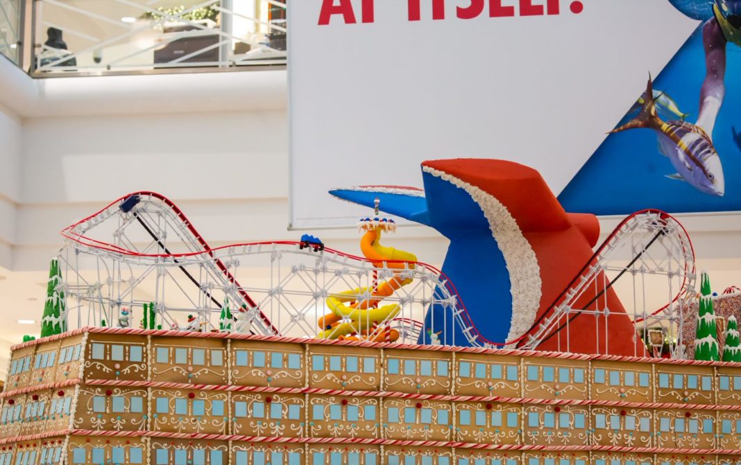 Giant Gingerbread Carnival Cruise Ship on Display at Mall in Atlanta