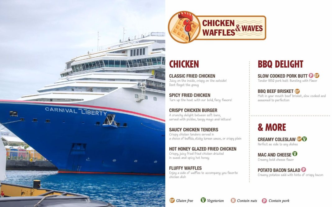 Carnival Cruise Line Tests New “Chicken & Waffles” Lunch Menu on ...